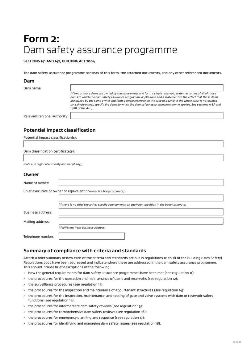 Form 2 Dam Safety Assurance Programme | Fill and sign online with Lumin