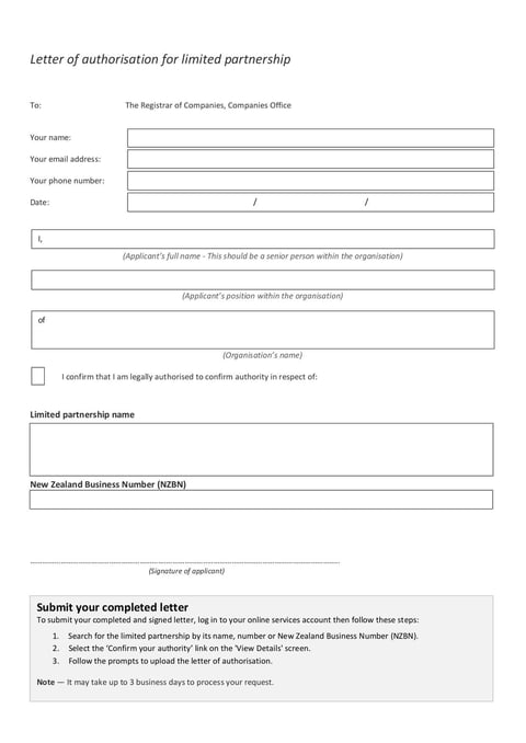 Form of Authorisation for limited partnership | Fill and sign online ...