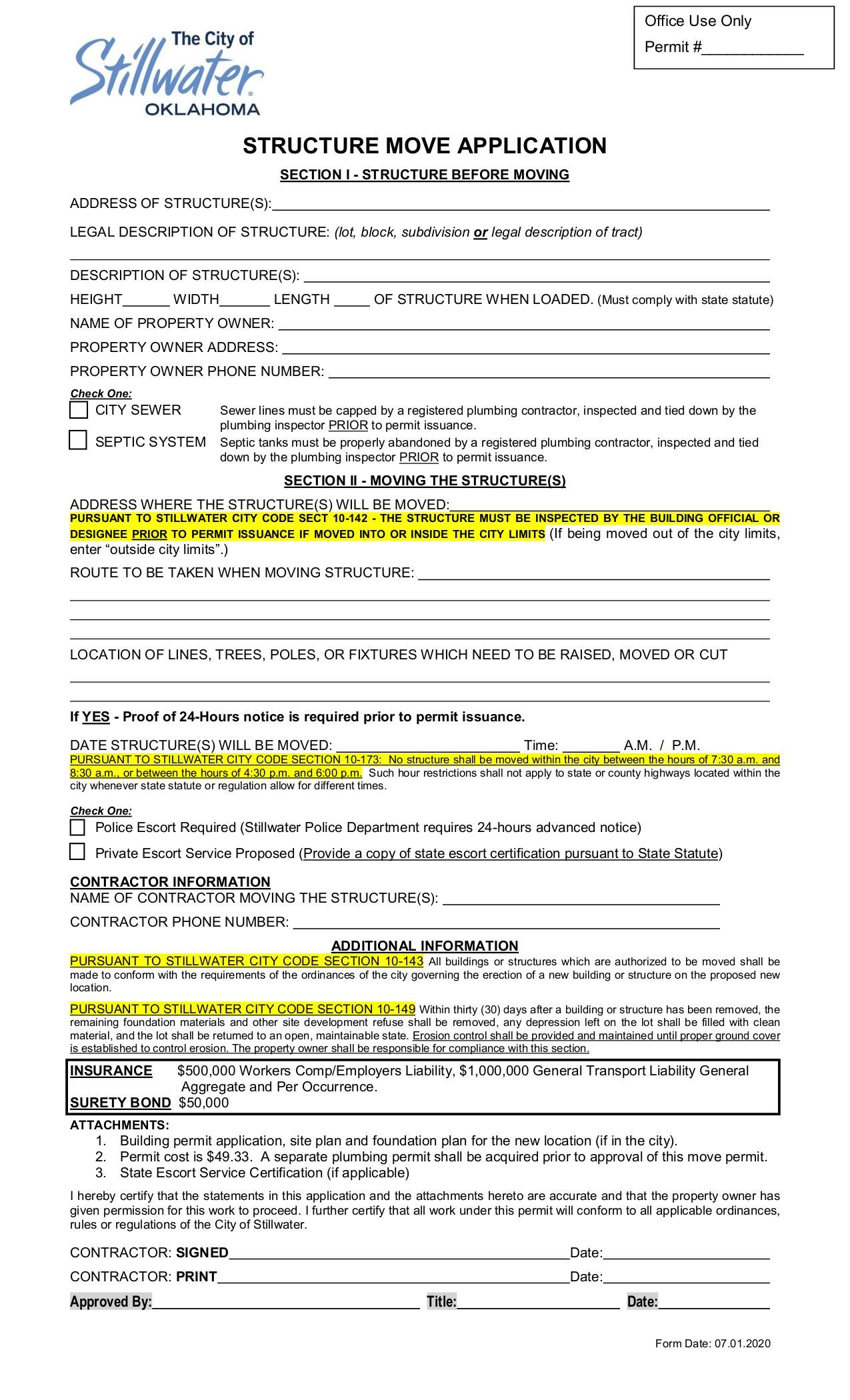 Structure Move Permit Application | Fill and sign online with Lumin