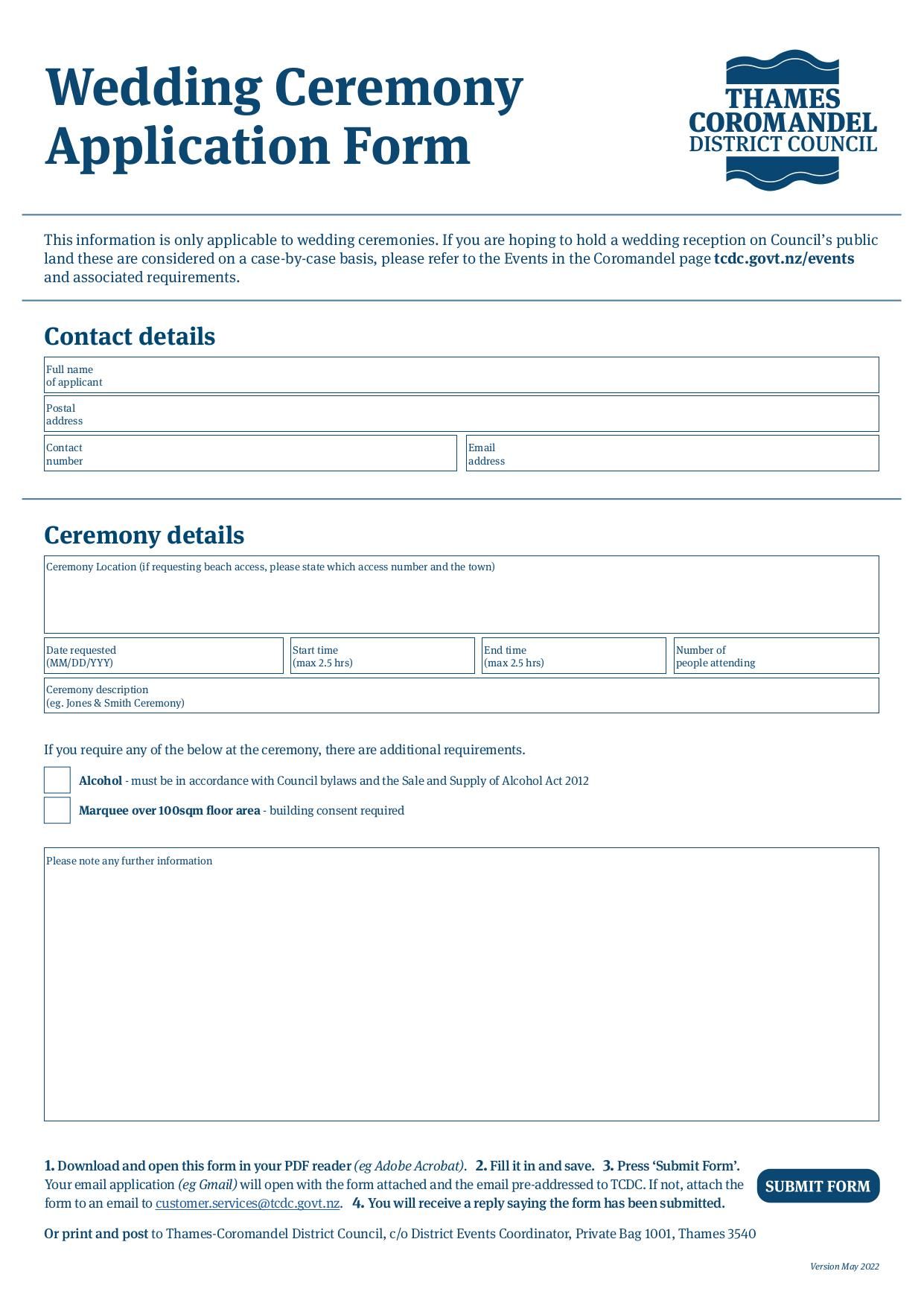 Wedding Ceremony Application Form | Fill and sign online with Lumin