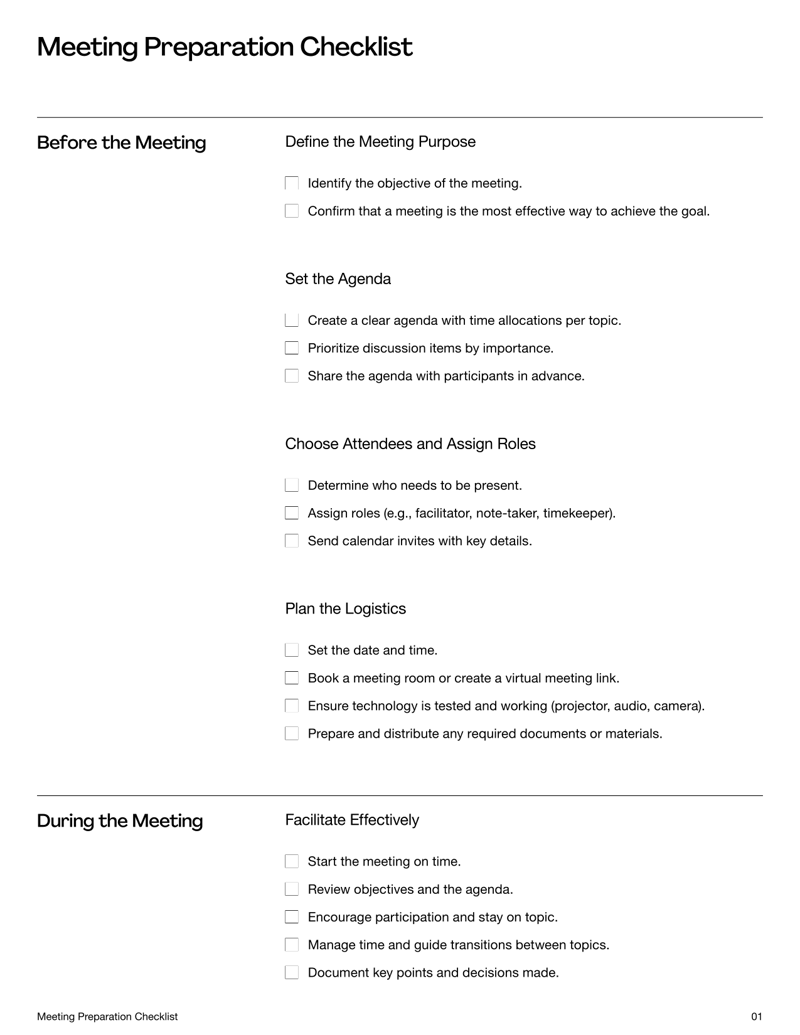 Meeting Preparation Checklist Template | Fill and sign with Lumin
