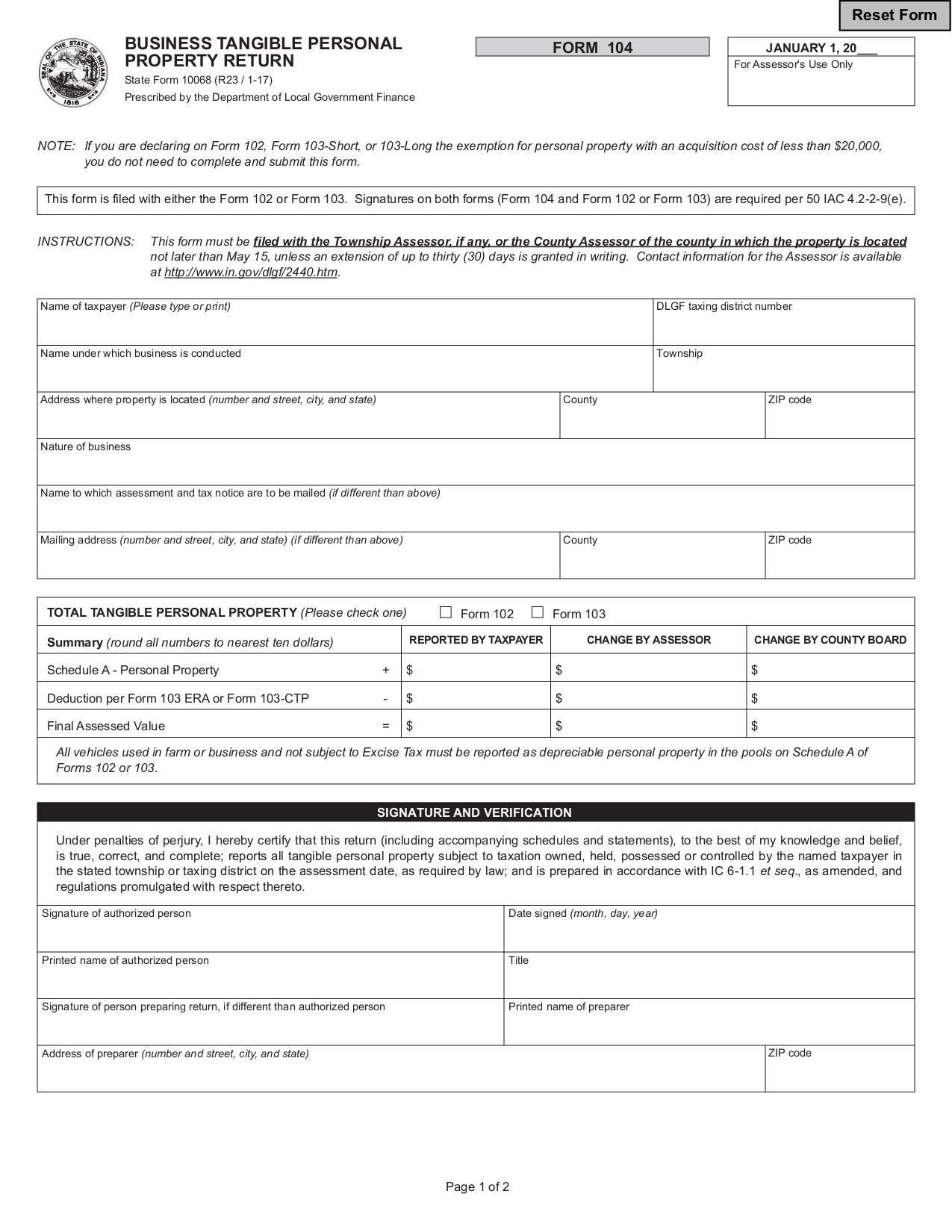 Form 104 Indiana | Fill and sign online with Lumin