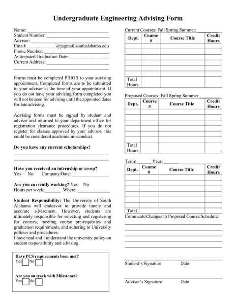 University of South Alabama Undergraduate Engineering Advising Form | Fill and sign with Lumin