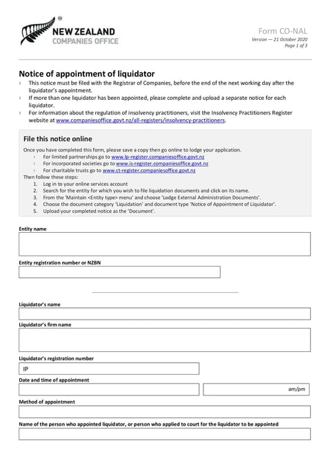 Notice of appointment of liquidator | Fill and sign online with Lumin