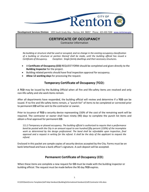 Renton Certificate of Occupancy | Fill and sign with Lumin