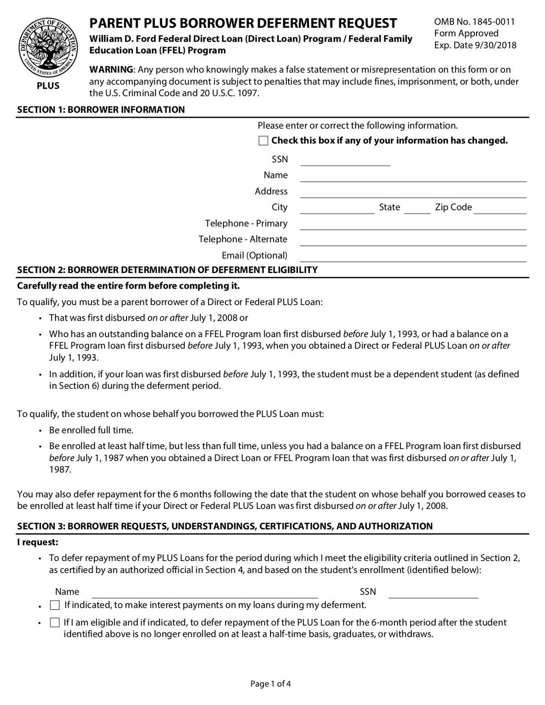 Parent PLUS Borrower Deferment Request Form | Fill and sign online with Lumin