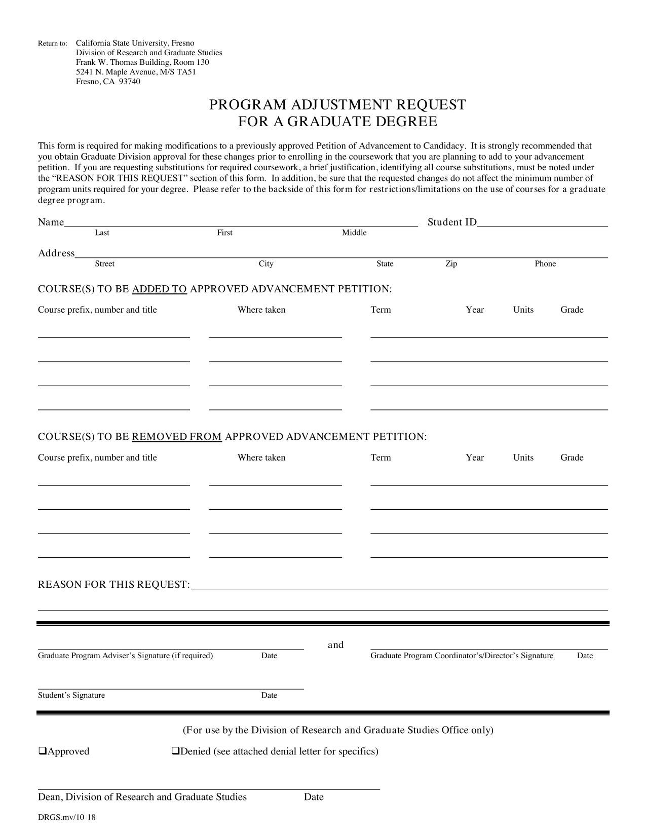 California State University Program Adjustment Request for a Graduate ...