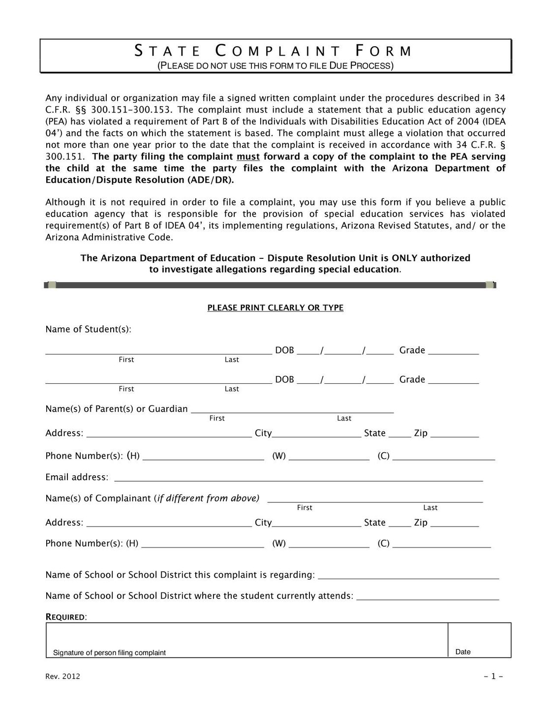 State Complaint Form in Arizona | Fill and sign online with Lumin