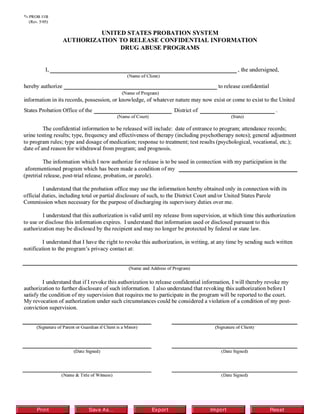 PROB 11B - Authorization to Release Confidential Information - Drug ...