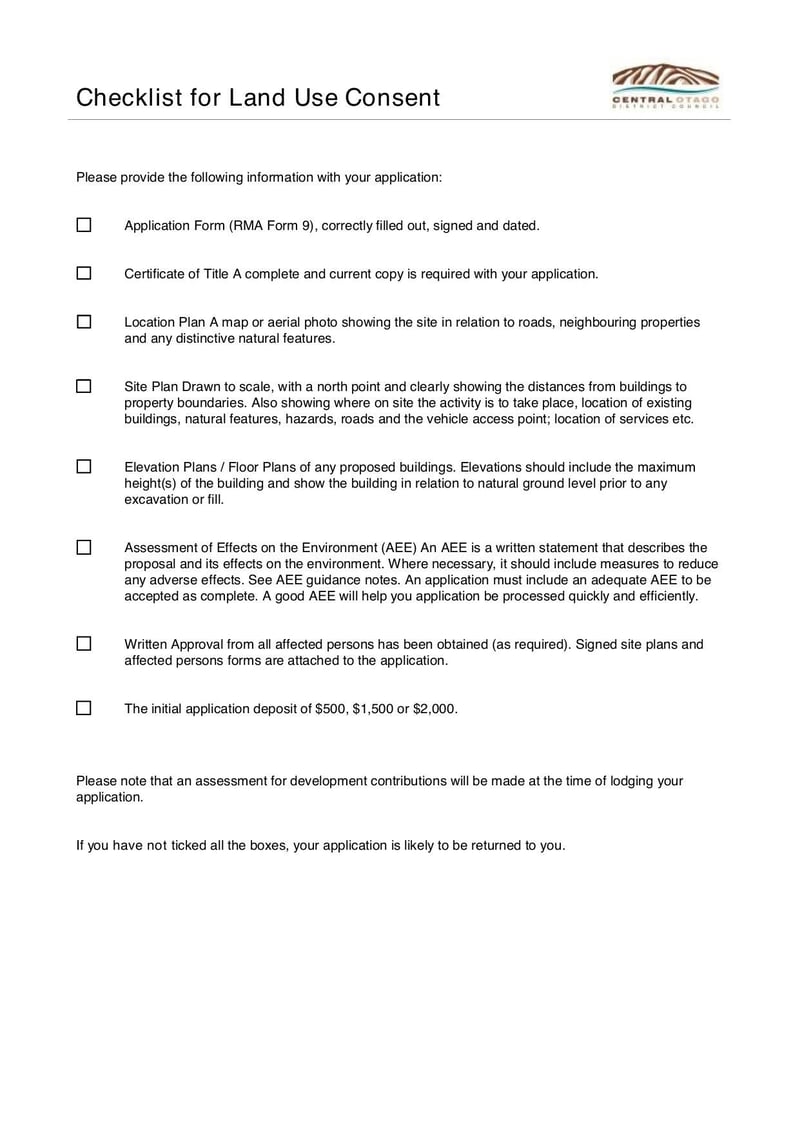 Checklist for Land Use Consent | Fill and sign online with Lumin
