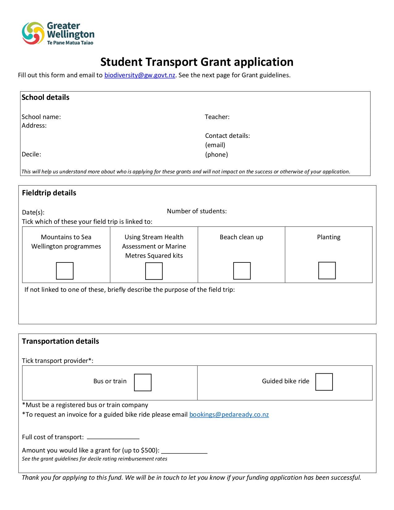 Student Transport Grant Application Form | Fill and sign online with Lumin
