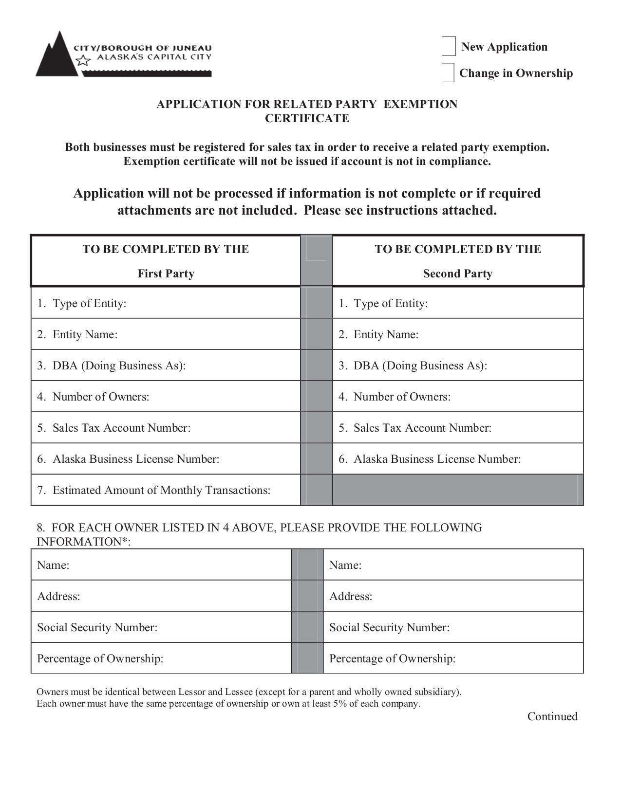 Application for Related Party Exemption Certificate | Fill and sign ...