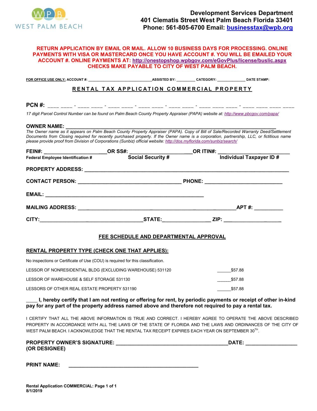 West Palm Beach Rental Tax Application Commercial Property | Fill and sign with Lumin