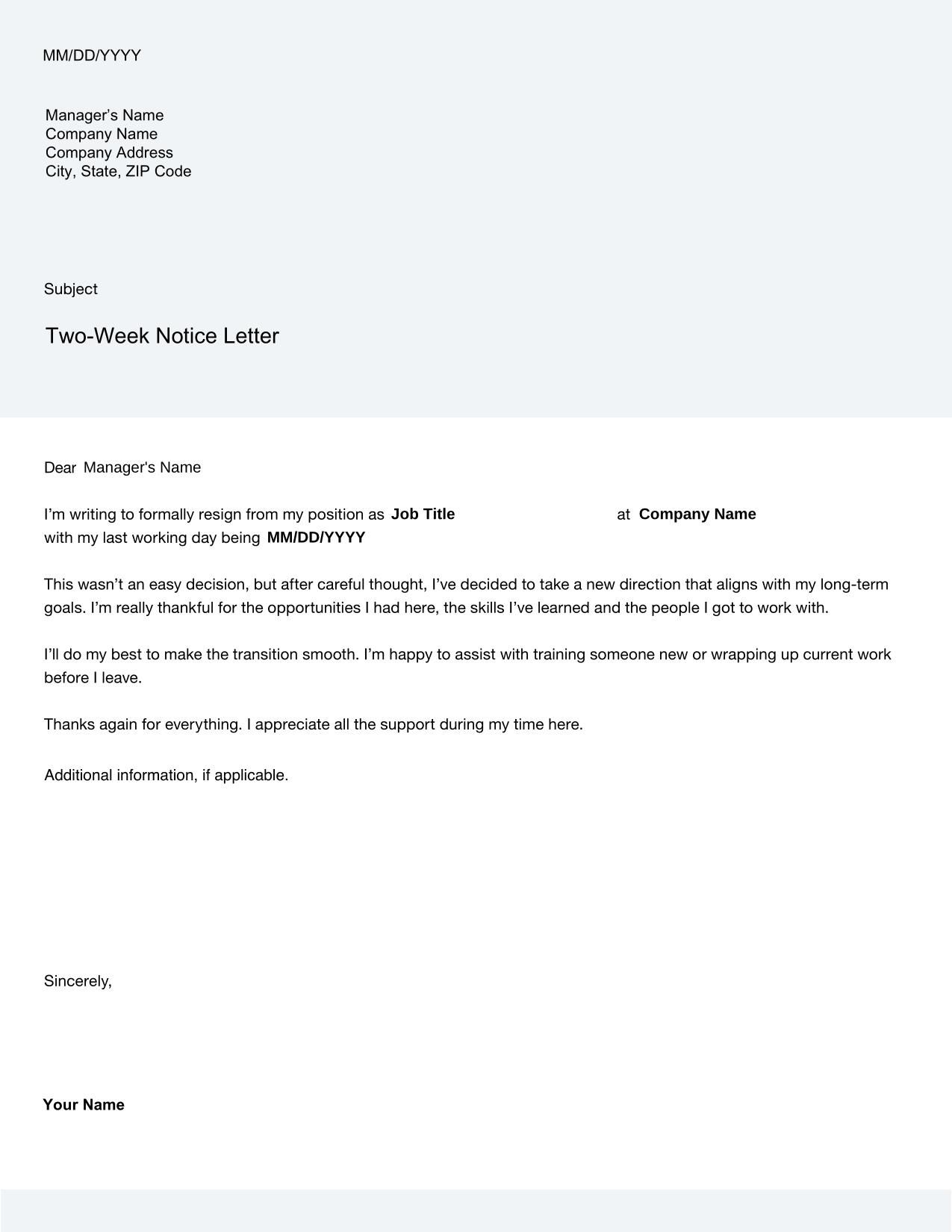 Two Week Notice Letter Template | Fill and sign with Lumin