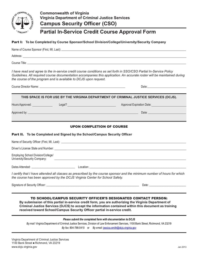 Campus Security Officer CSO Partial Service Credit Course Approval Form ...