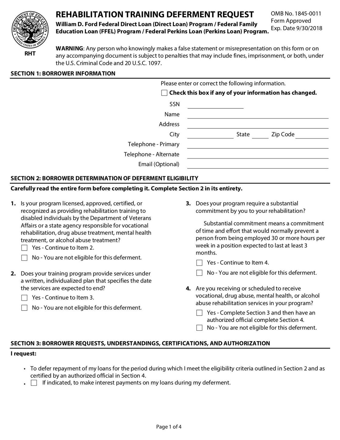 Rehabilitation Training Deferment Request | Fill and sign online with Lumin