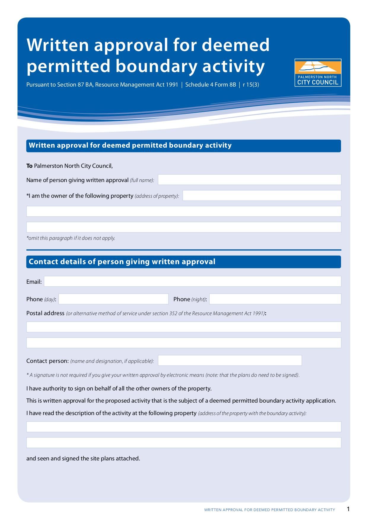 Written Approval for Deemed Permitted Boundary Activity | Fill and sign online with Lumin