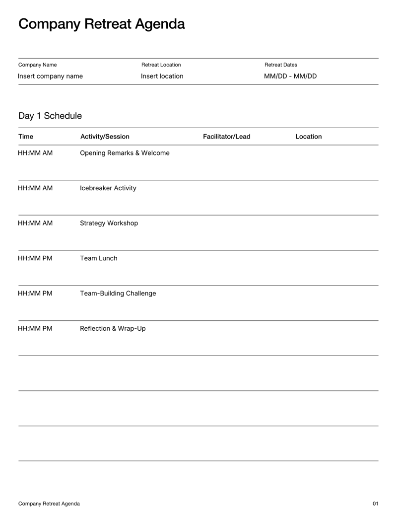 Company Retreat Agenda Template | Fill and sign online with Lumin