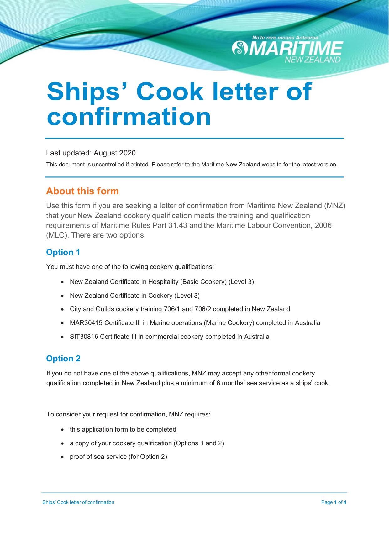 Ship's Cook Letter Confirmation Form | Fill and sign online with Lumin