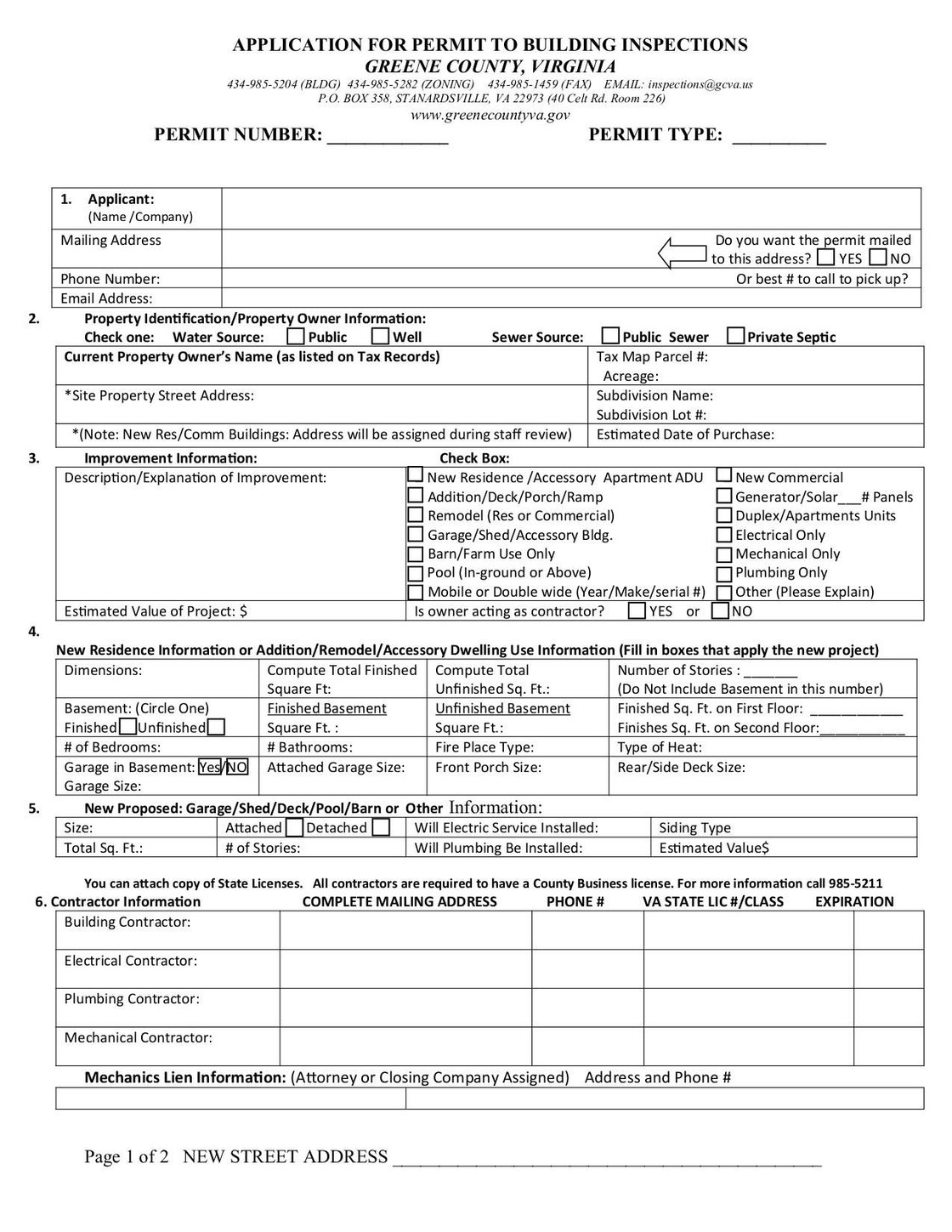 Application for Permit to Building Inspections Greene County | Fill and ...