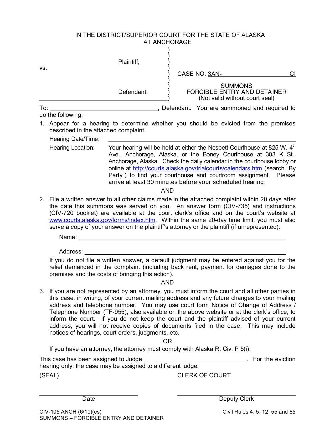 Form CIV-105 ANCH | Fill and sign online with Lumin