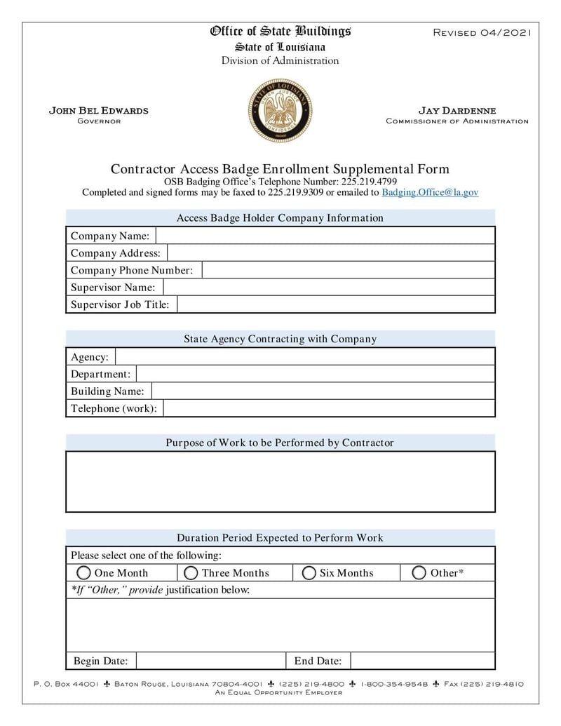 Contractor Access Badge Enrollment Supplemental Form | Fill and sign ...