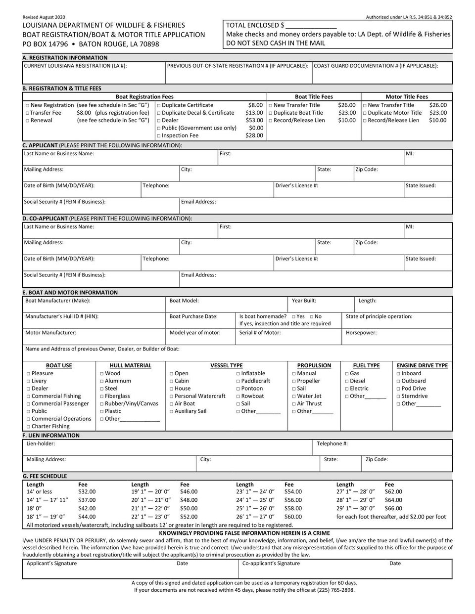 Boat Registration/Boat & Motor Title Application (2020) | Fill and sign ...