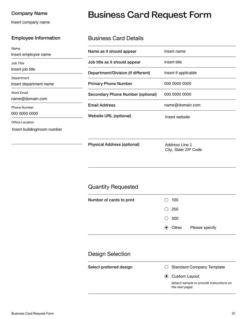 Business Card Request Form Template | Fill and sign with Lumin