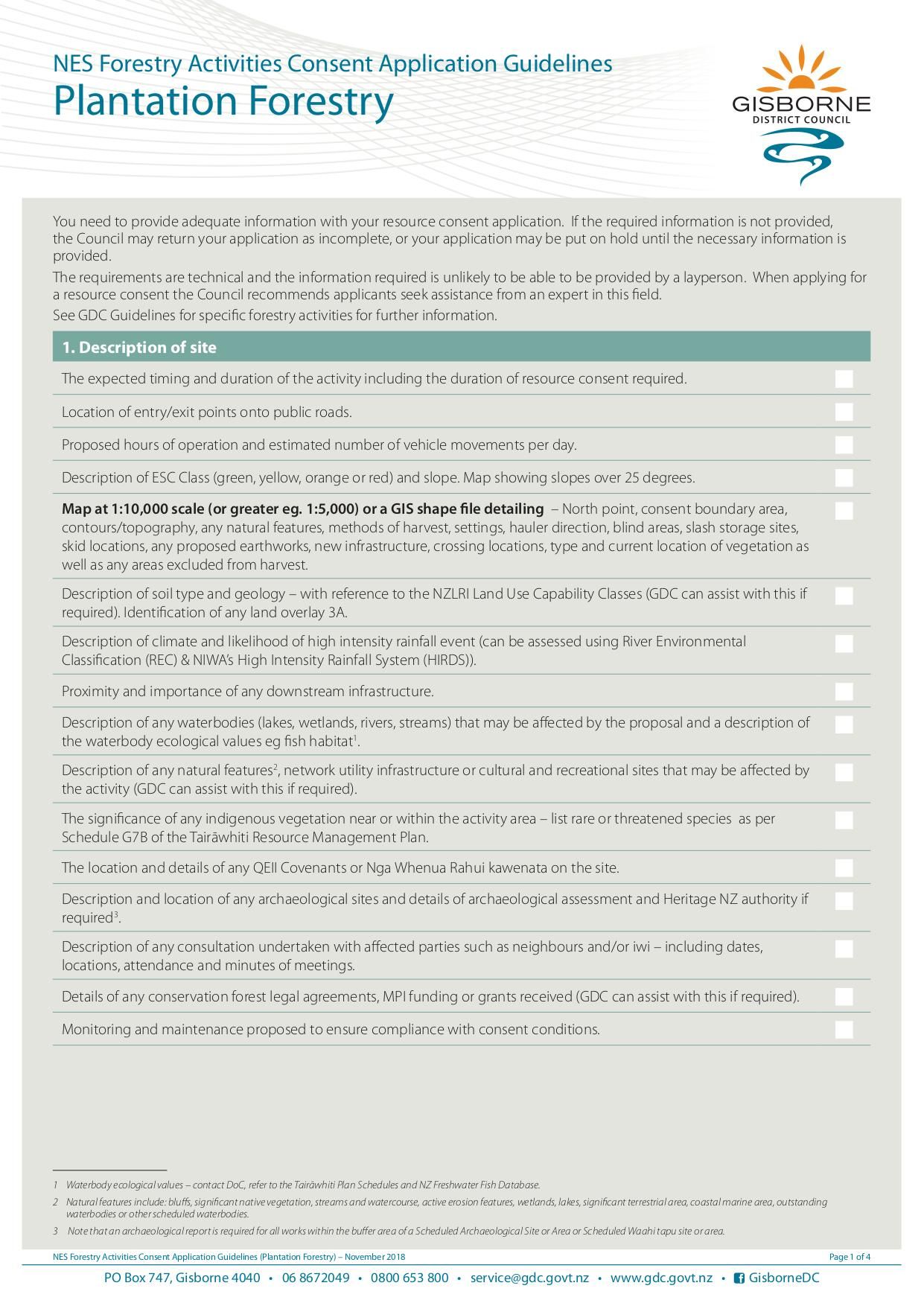 NES Forestry Activity Consent Application Guidelines Plantation ...