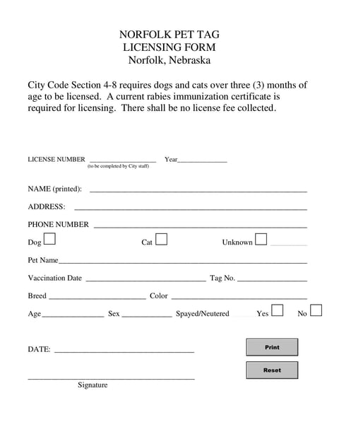 Norfolk Pet Tag Licensing Form | Fill and sign online with Lumin