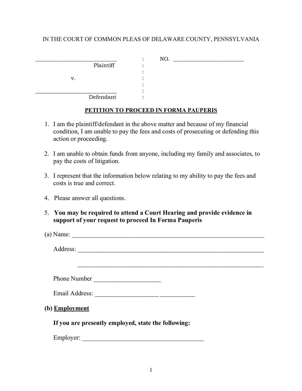 In Forma Pauperis Petition | Fill and sign online with Lumin