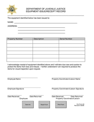 Equipment Issue/Receipt Record (DJJ Form 26) | Fill and sign online ...