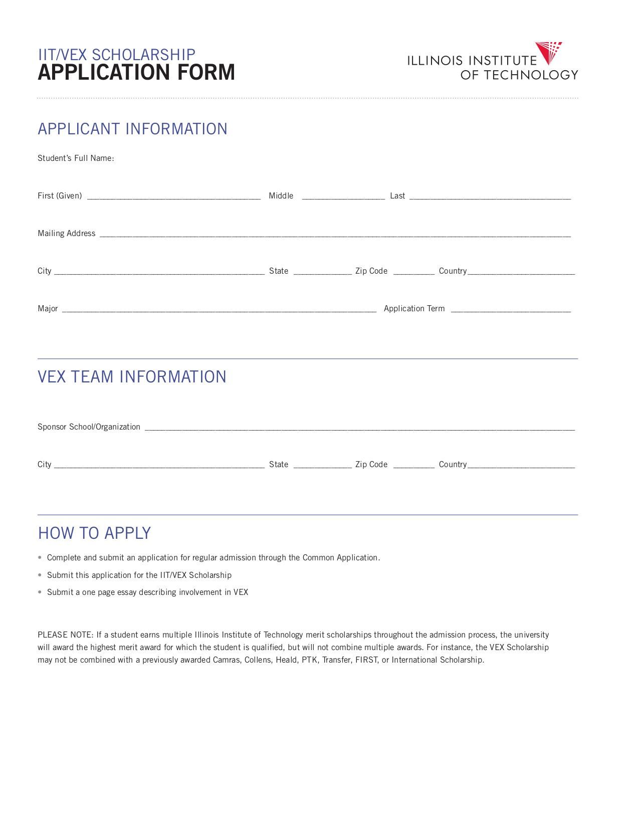 IIT/VEX Scholarship Application Form | Fill online with Lumin