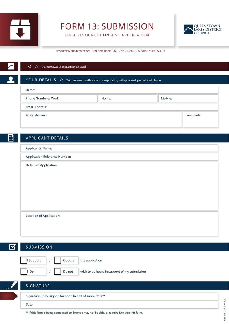 QLDC Submission Form 13 Notified Resource Consent | Fill and sign ...