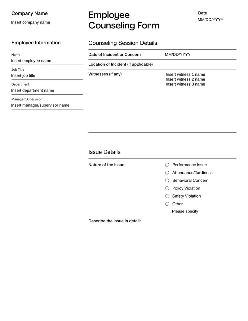 Employee Counseling Form Template | Fill and sign with Lumin