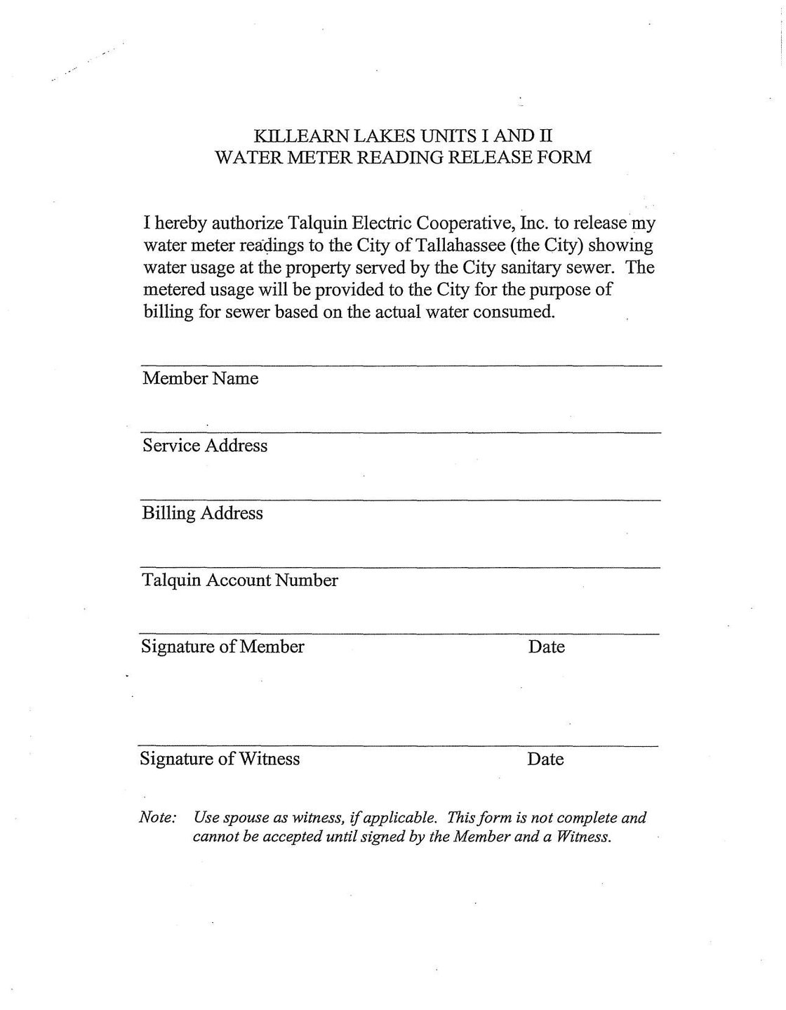Tallahassee Killearn Lakes Units I and II Water Meter Reading Release ...