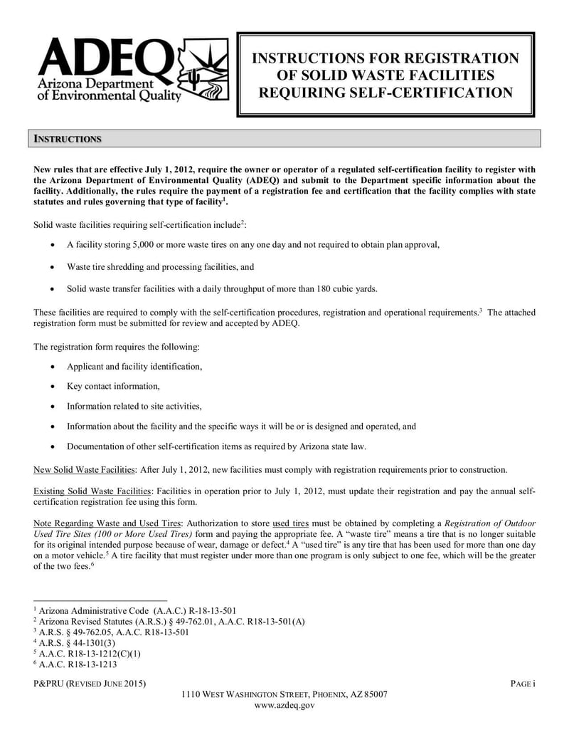 Registration form for solid waste facilities requiring self ...