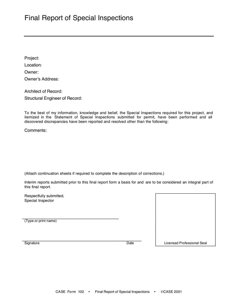 Final Report of Special Inspections Form | Fill and sign online with Lumin