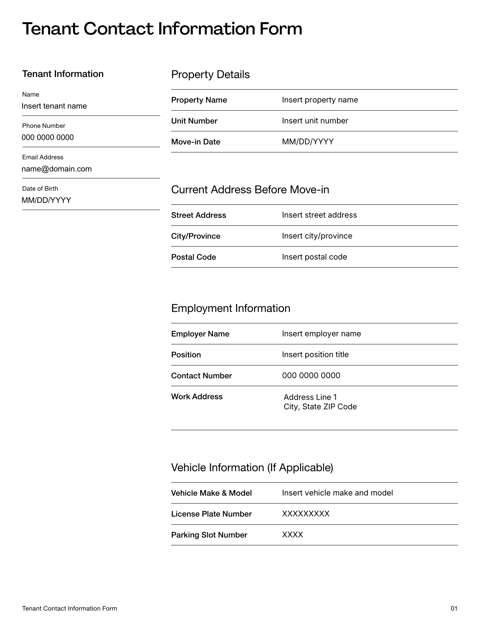 Tenant Contact Information Form Template | Fill and sign online with Lumin