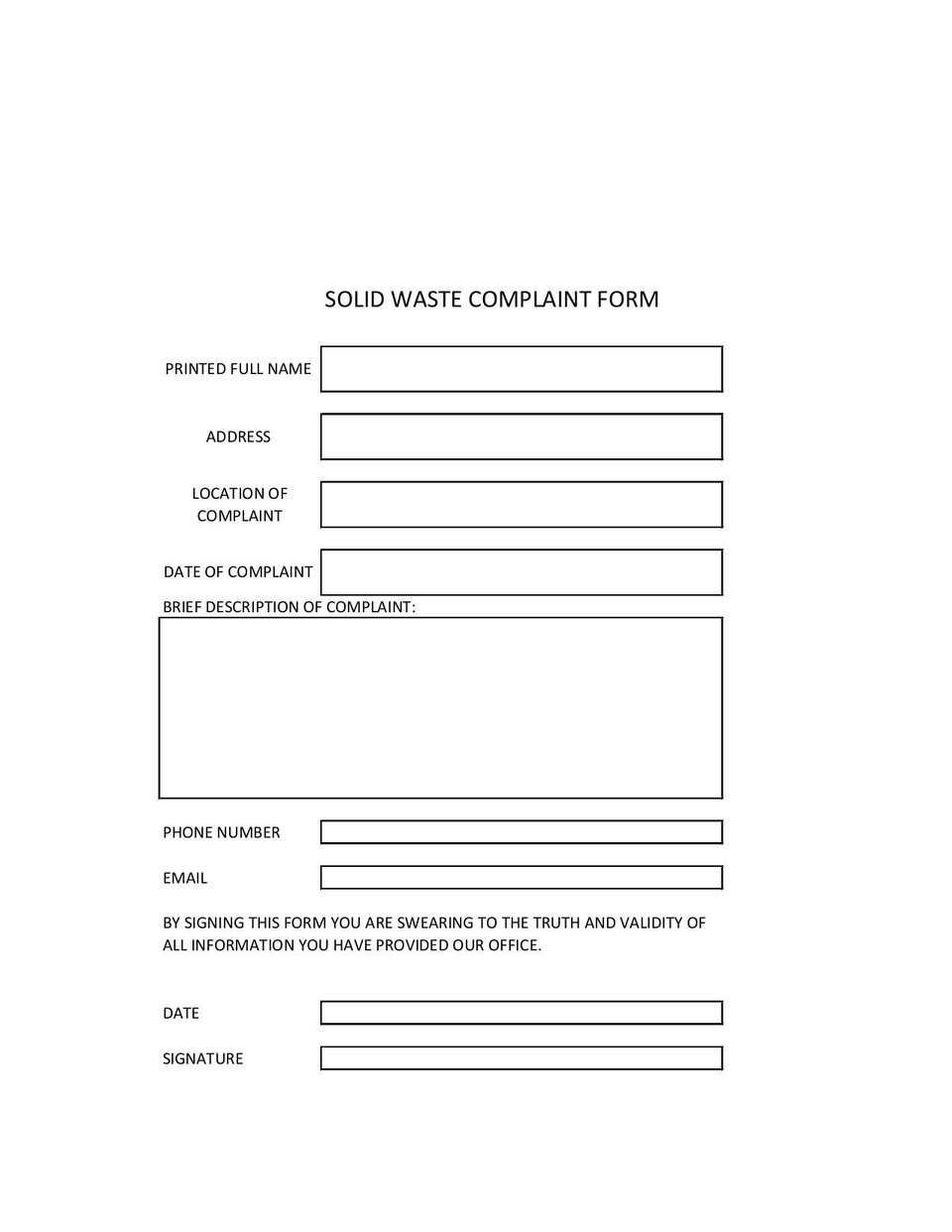 Solid Waste Complaint Form | Fill and sign online with Lumin