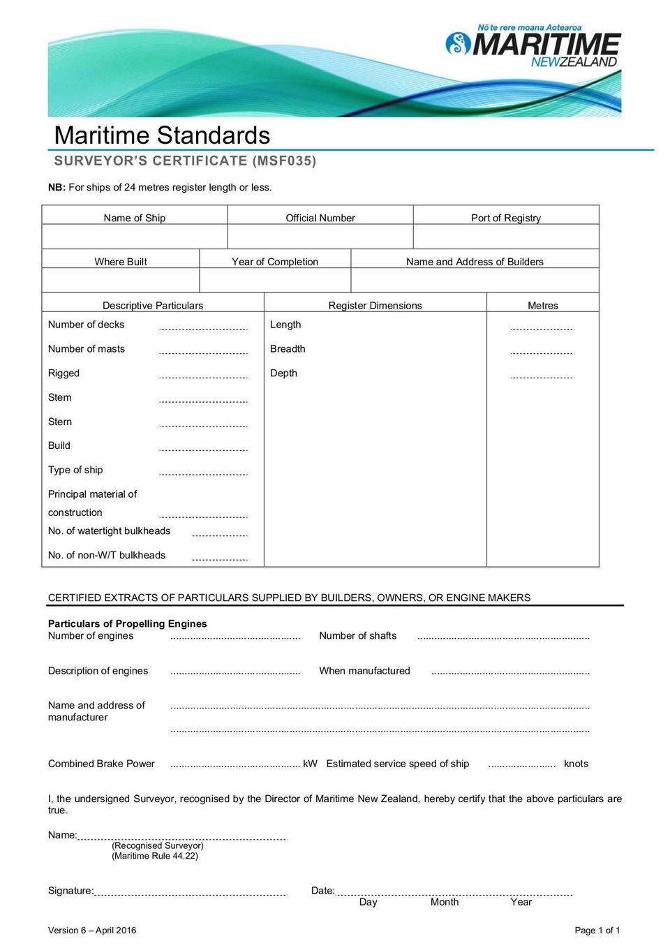 Surveyor's Certificate MSF035 | Fill and sign online with Lumin