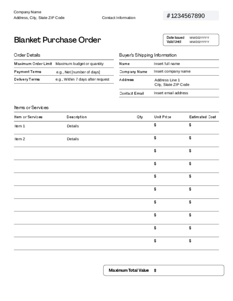 Blanket Purchase Order Template | Fill and Sign with Lumin