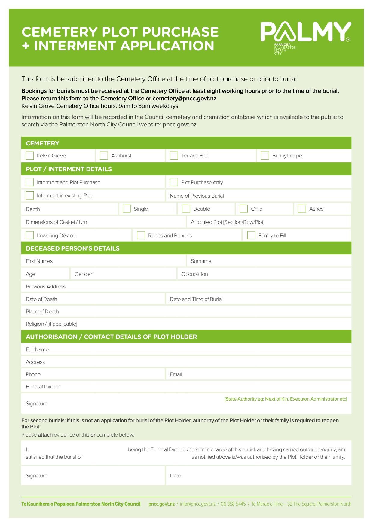 Cemetery Plot Application + Interment Application | Fill and sign ...
