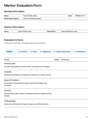 Mentor Evaluation Form Template | Fill and sign with Lumin