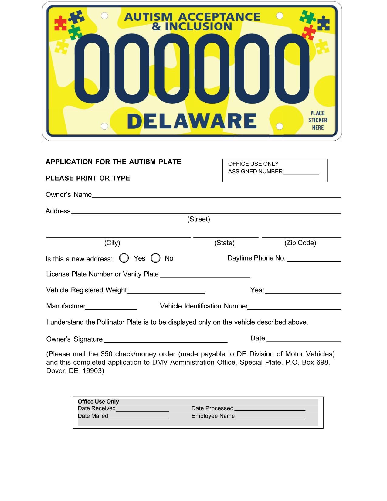 Delaware Application for the Autism Plate | Fill and sign with Lumin