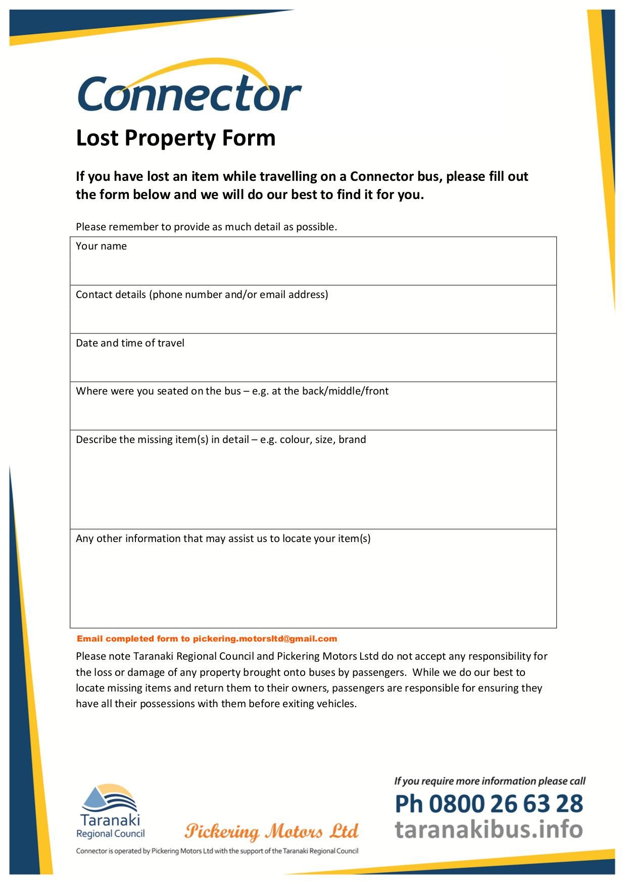 Connector Lost Property Form 2 | Fill and sign online with Lumin