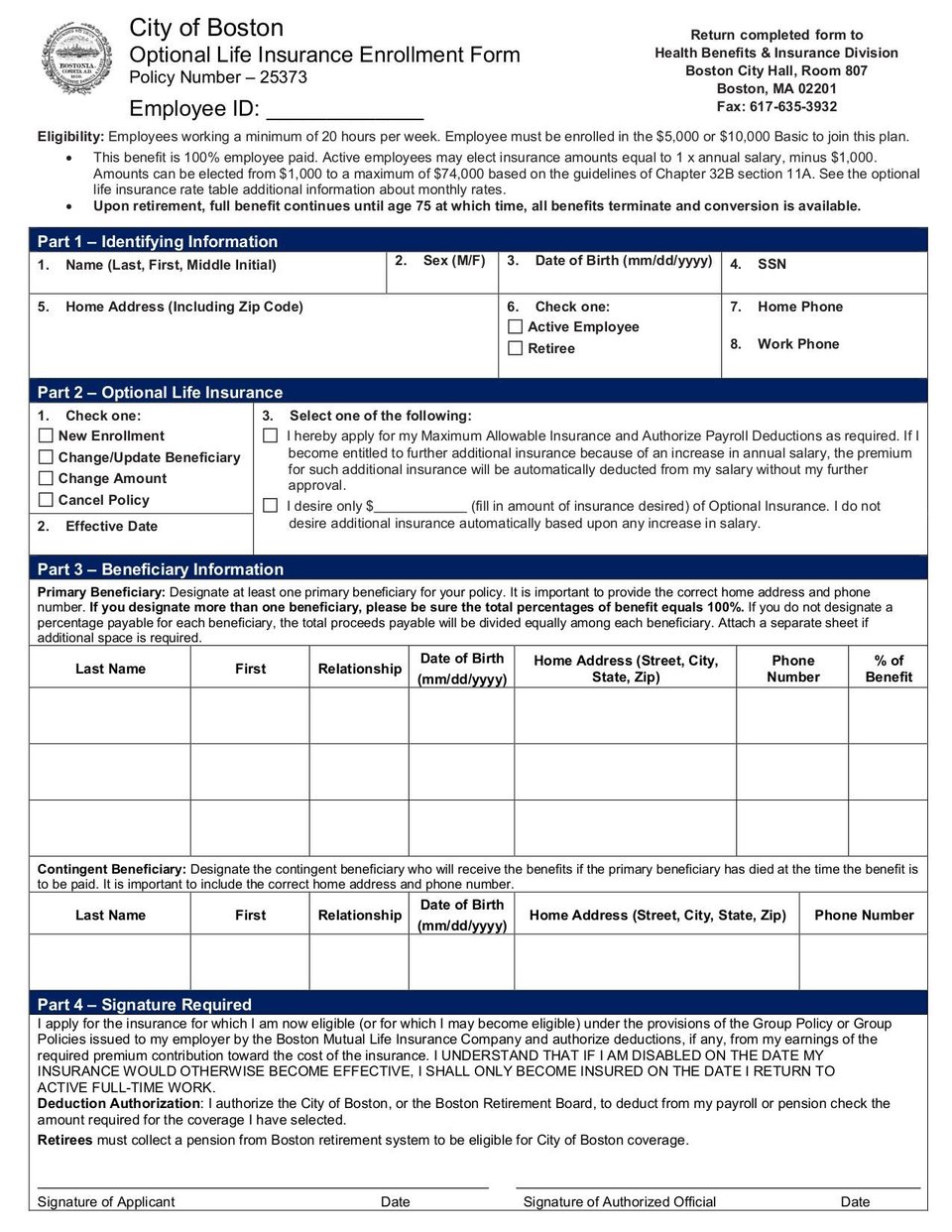Optional Life Insurance Enrollment Form | Fill and sign online with Lumin