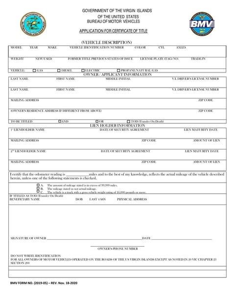 BMV Form No. (2019-05) (Nov 2020) | Fill and sign with Lumin