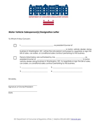 Washington Motor Vehicle Salesperson Designation Letter | Fill and sign ...