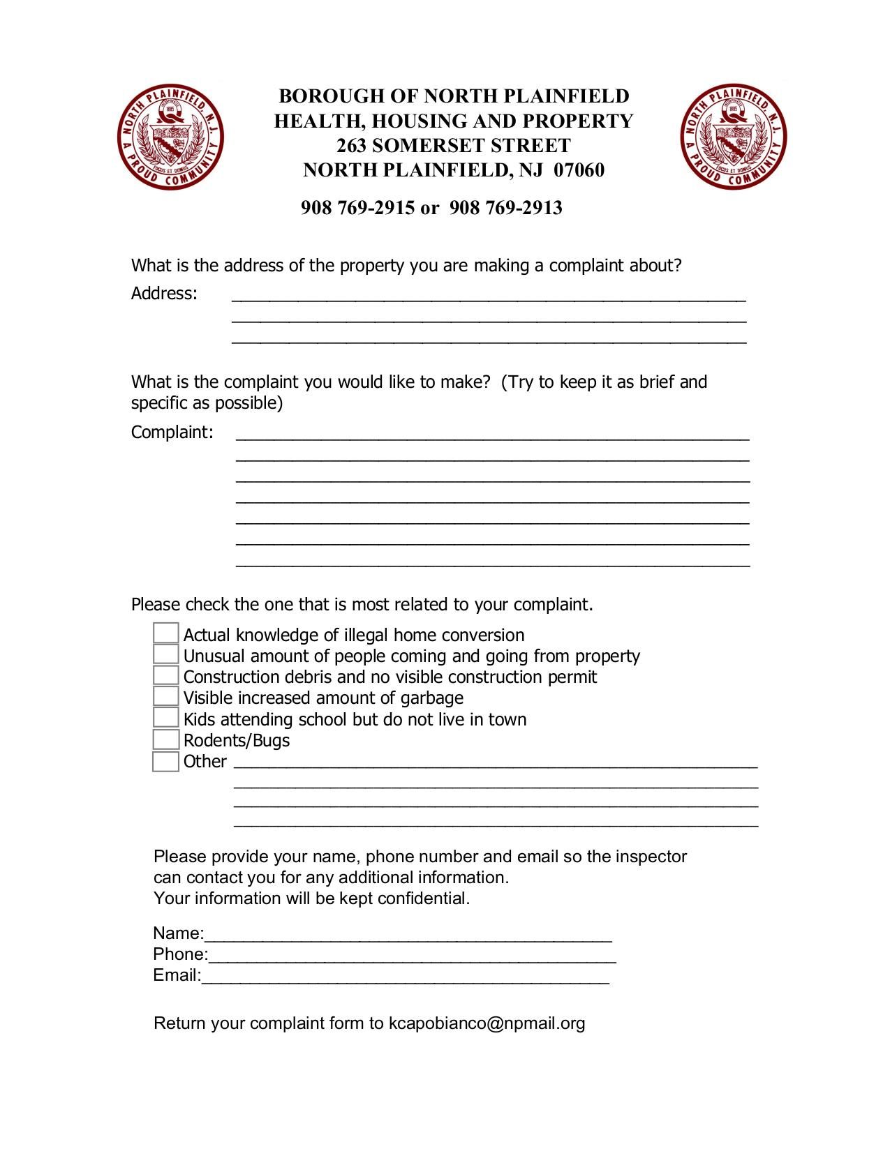 Health, Housing and Property Complaint Form | Fill and sign online with ...